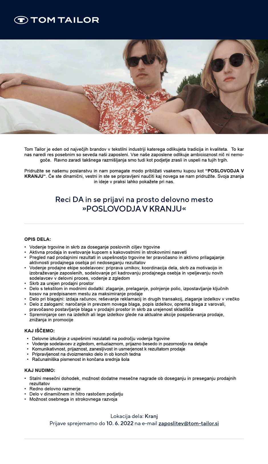 Poslovodja v Kranju - Kranj - Predogled oglasa - MojeDelo.com